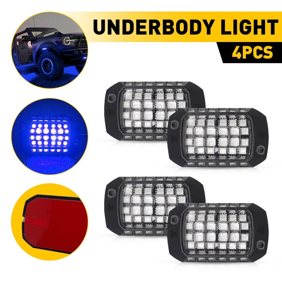 4 Pods Blue LED Rock Lights Car UTV Underglow Bright Underbody Neon ...