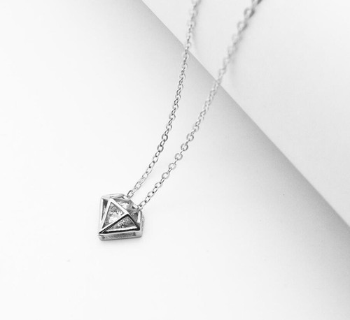 Tiny Diamon^-Shape Silver SP Cubic Zirconia Rhombus Pendant Necklace | eBay