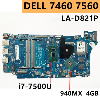 For Dell Inspiron 7460 7560 Motherboard CN-0JXYRN LA-D821P i7-7500U ...