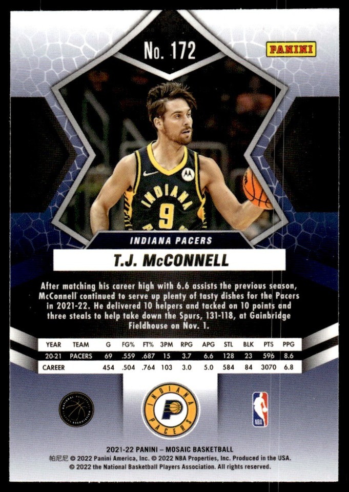 2021-22 Panini Mosaic T.J. McConnell Indiana Pacers #172 | eBay