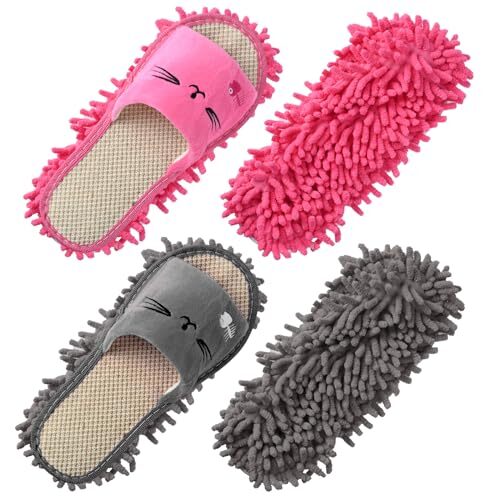 2 Pairs Microfiber Slipper Mop Slippers for Floor Cleaning， Reusable ...