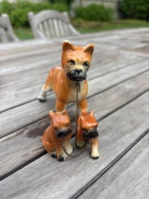 Vintage Enesco Imports Japan Boxer Dog Mom Puppies on Chain Figurine | eBay