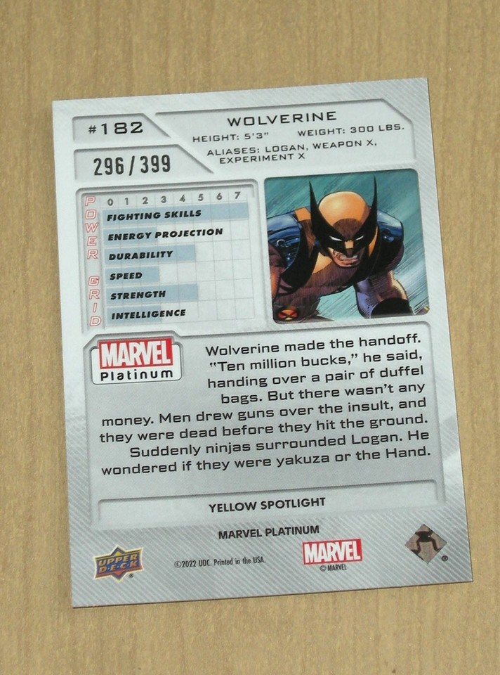 2024 Upper Deck Marvel Platinum Yellow Spotlight WOLVERINE #182 296/399 ...