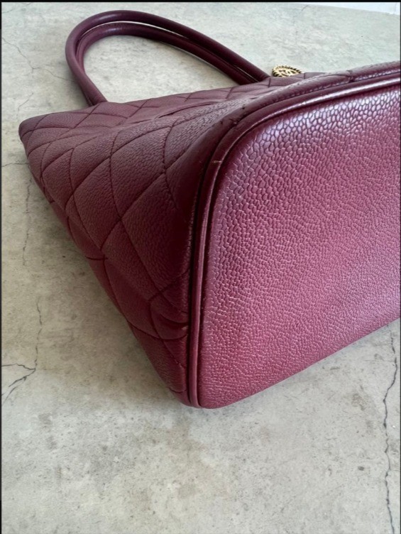 Chanel Medallion Women's Structured Leather Tote Handbag Deep Wine ...