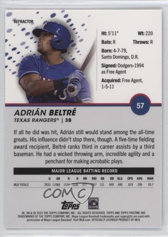 2023 Topps Pristine Refractor Adrian Beltre Adrián Beltré #57 HOF | eBay