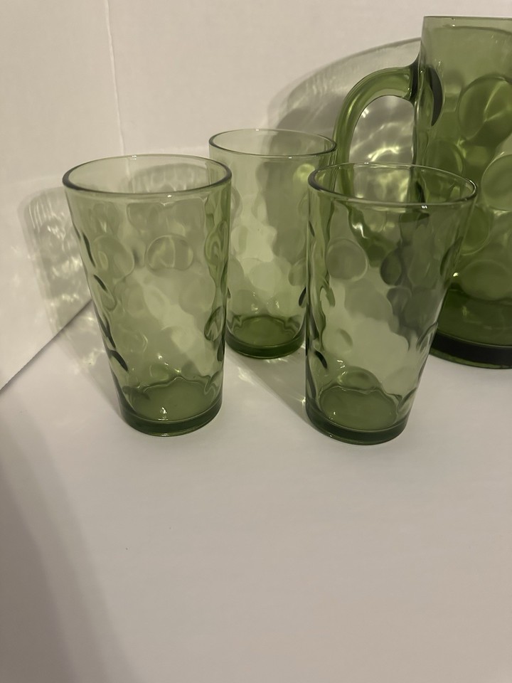 Hazel Atlas El Dorado Avocado Green Bubble Dot Glass Pitcher Tumblers ...