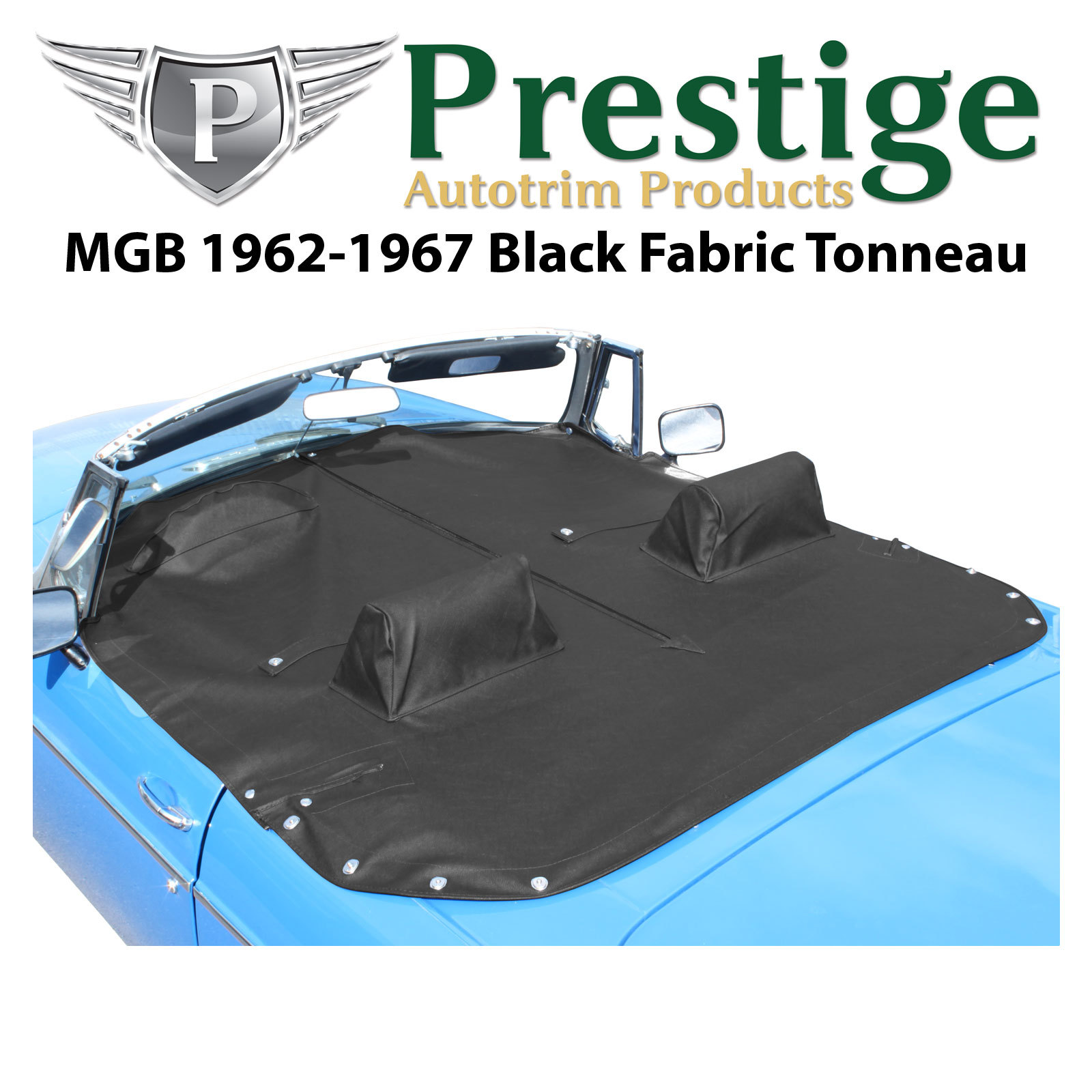 MGB Tonneau Cover Black Fabric Canvas with Headrest Pockets 1962-1967 ...