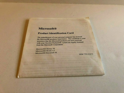 Microsoft 1997 Certificate Authenticity Product PC Computer INSERT ONLY ...