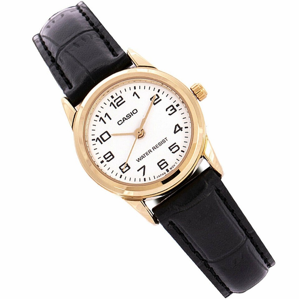 LADIES CLASSIC CASIO WHITE DIAL EASY READ NUMERALS BLACK CROC LEATHER ...