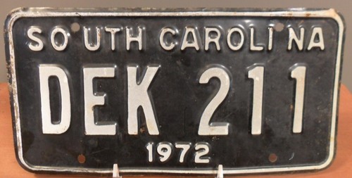 Vintage Original 1972 SOUTH CAROLINA, SC, License Plate DEK 211, Black ...