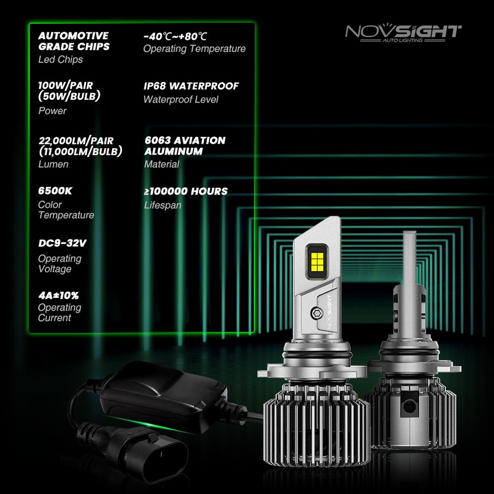 NOVSIGHT 9005 HB3 LED Bulb High Low Beam Headlight 100W 6500K White ...