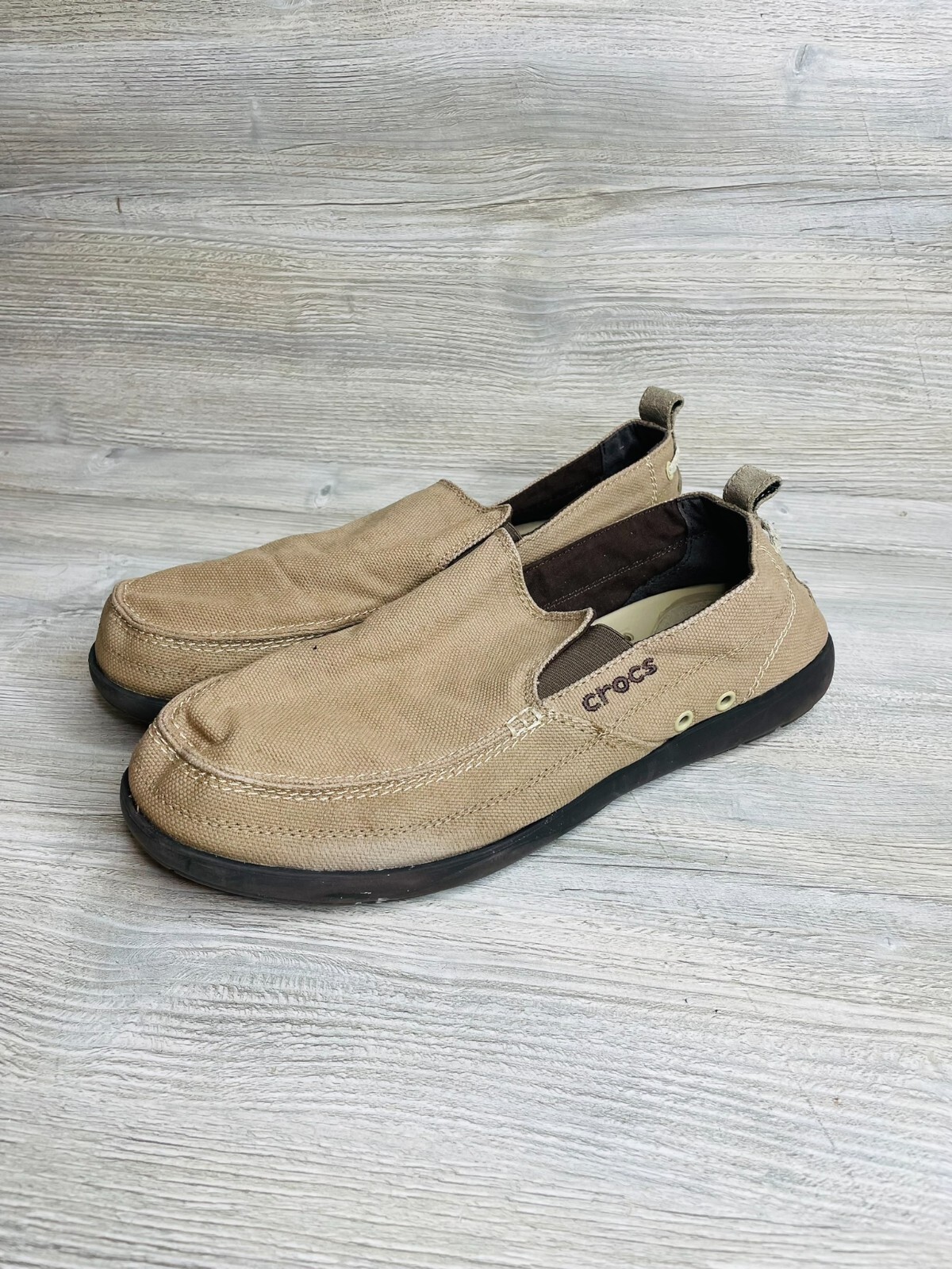 Crocs 11270 Walu Tan Canvas Loafer Men 15m Khaki Espresso Slip Ons for ...