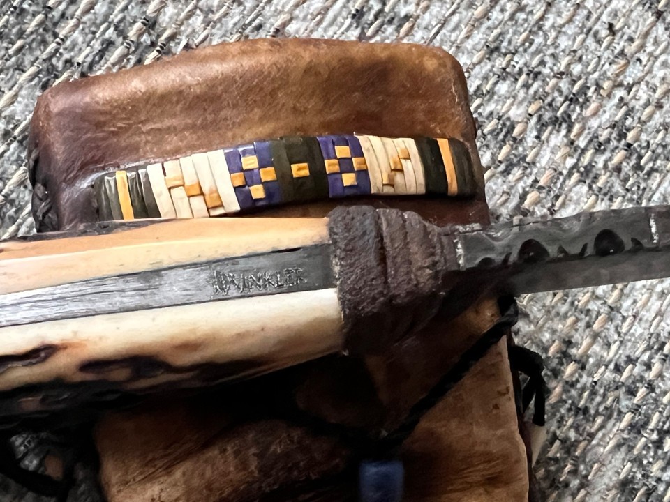 Daniel Winkler Hand Forged Damascus Belt Knife with Stag Handle | eBay