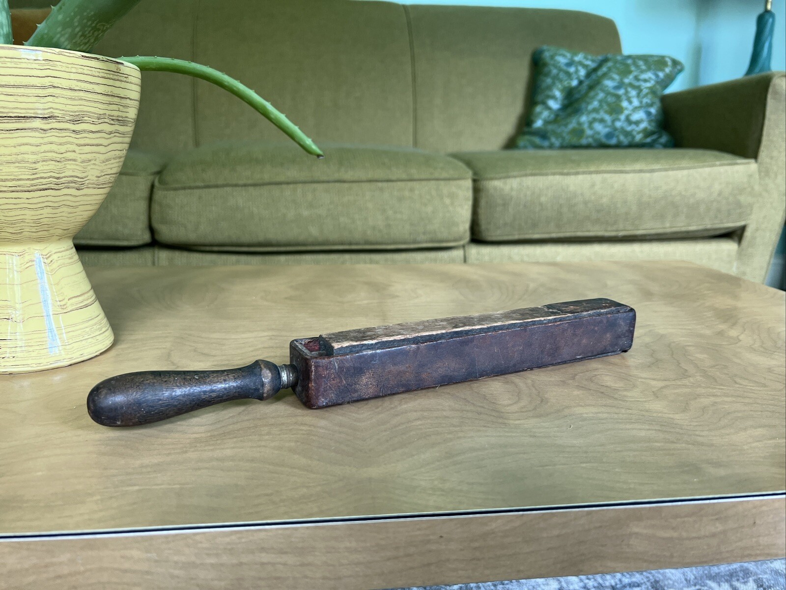 Antique Straight Razor Brown Leather Hone Sharpening Strop Vintage ...