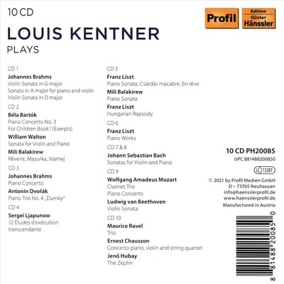 LOUIS KENTNER LOUIS KENTNER PLAYS BRAHMS, BARTÓK, WALTON, BALAKIREW ...