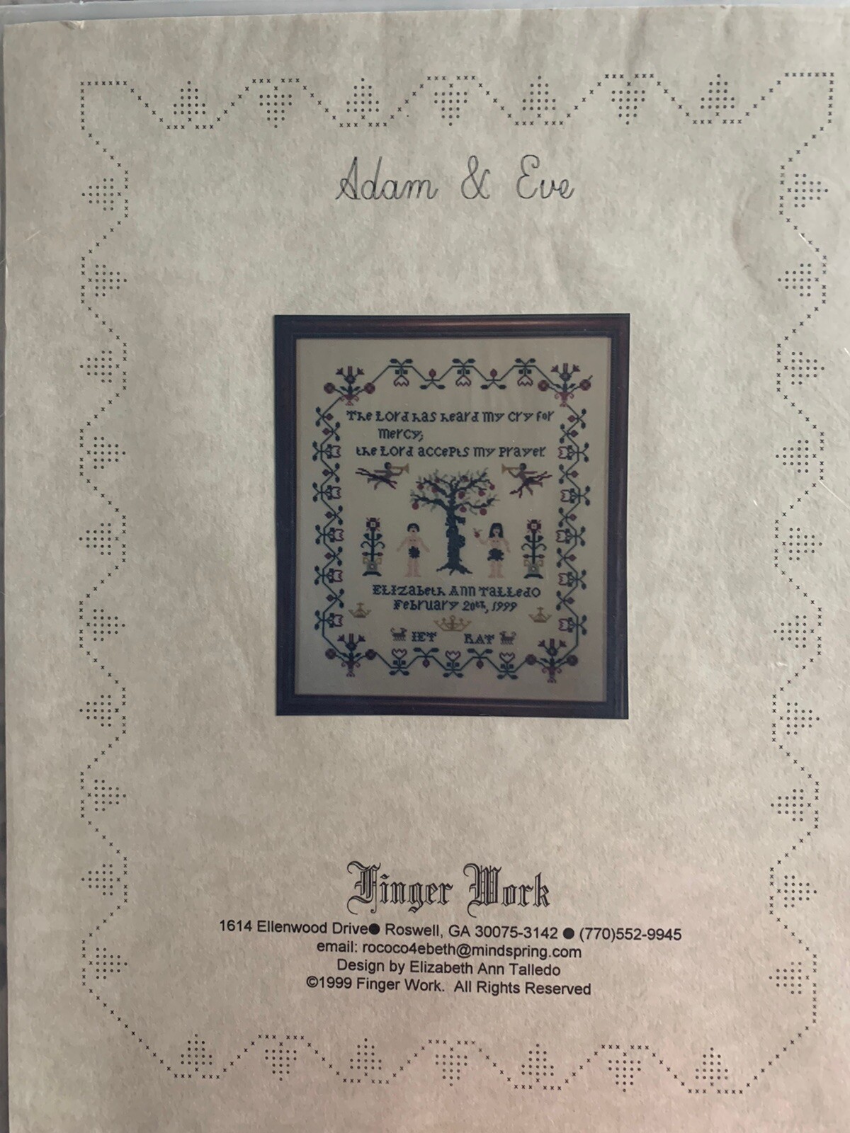 Adam and Eve Cross Stitch Sampler Chart Pattern by Finger Work - HTF | eBay