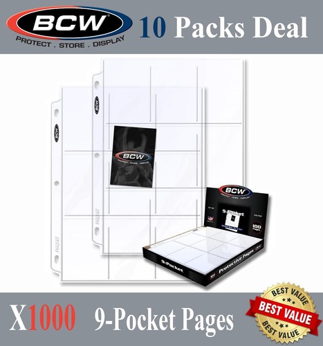 1000 BCW Card Album Pages 9 Pockets For 3 Rings Binders Clear Acid Free ...