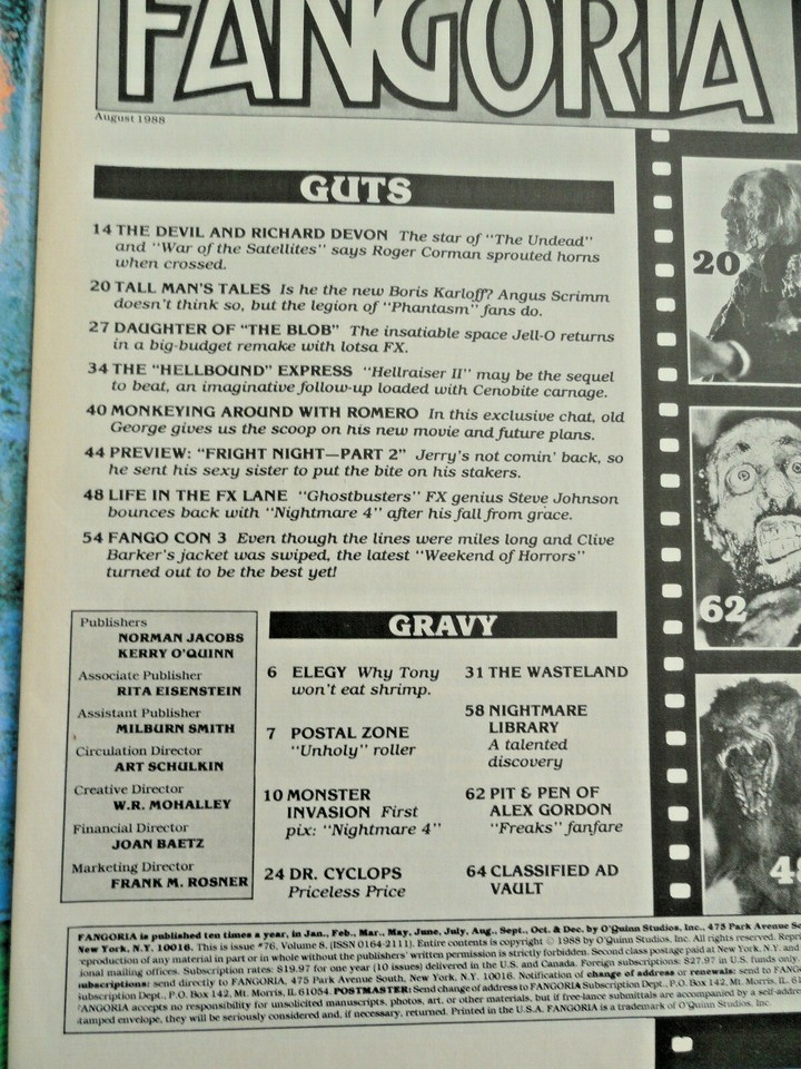 FANGORIA MAGAZINE #76 AUG 1988 FRIGHT NIGHT, HELLRAISER 2, W ...