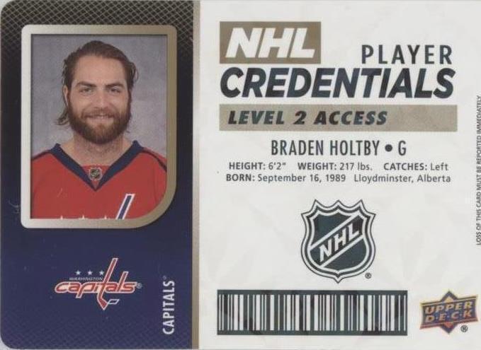 2017-18 Upper Deck MVP - Nhl Player Credentials Braden Holtby #NHL-BH ...