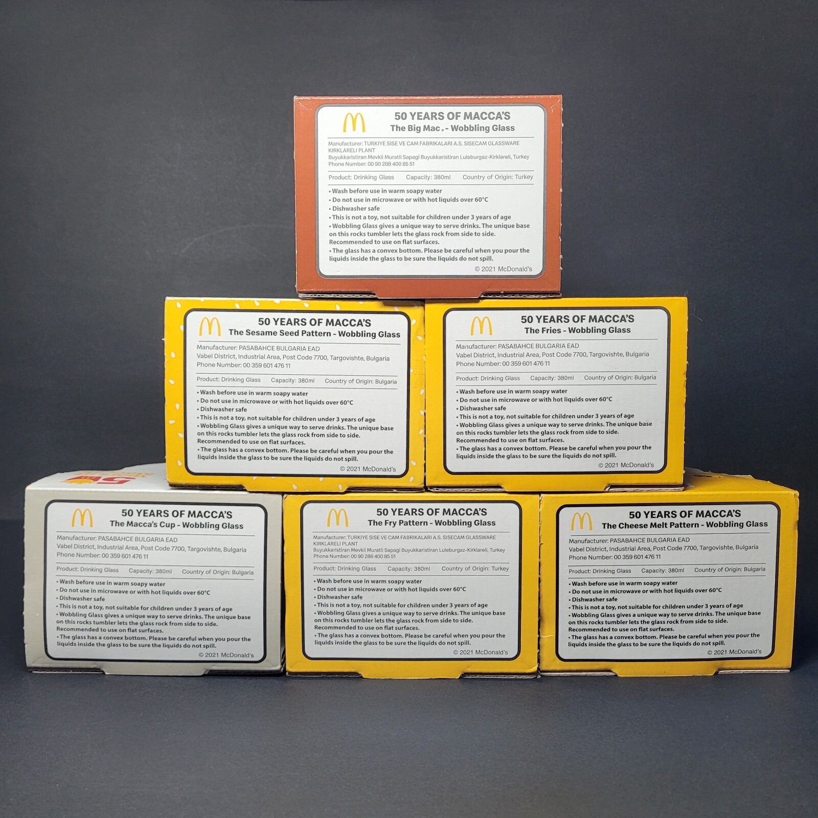 50 YEARS OF MACCAS WOBBLY GLASS TUMBLER Full Set 6 Glasses 2021 ...