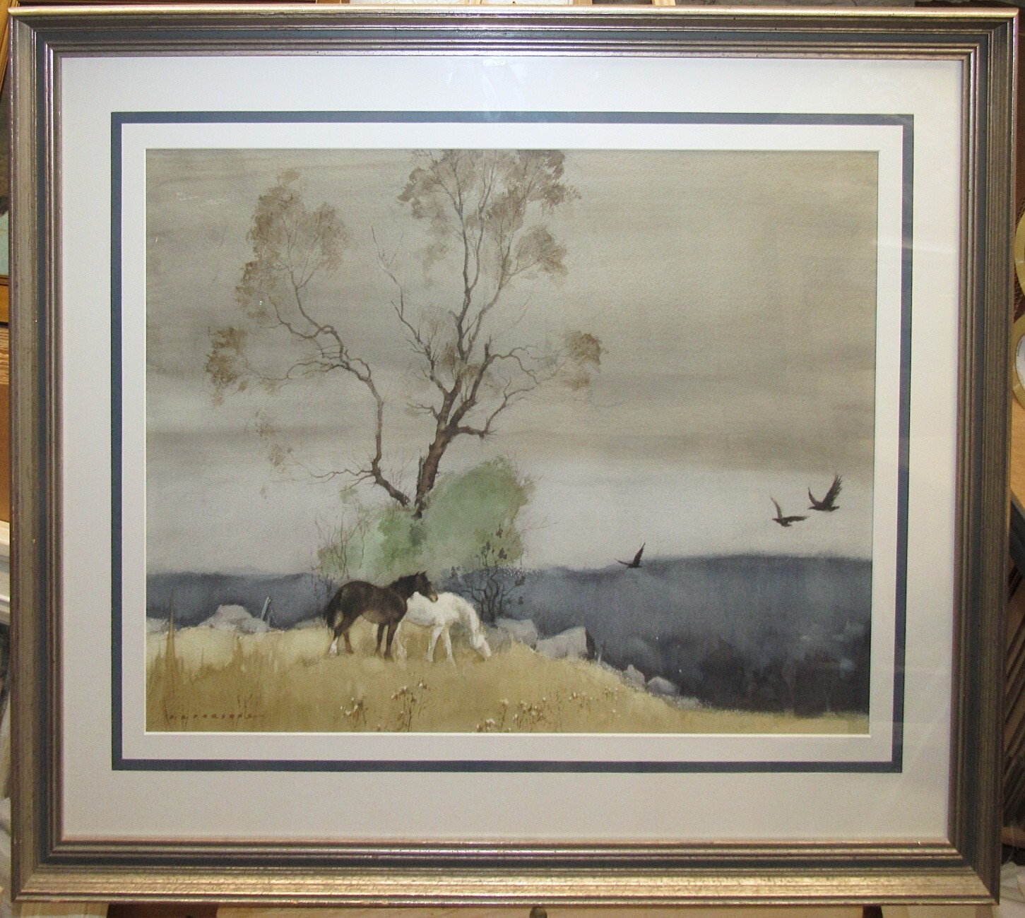 Philip B. Parsons Grazing Horses Near Coast WC Listed Sporting Artist ...