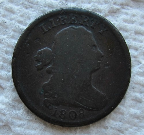 1808 1/2C BN Draped Bust Copper Half Cent Rare Date Type Coin VG Fine ...