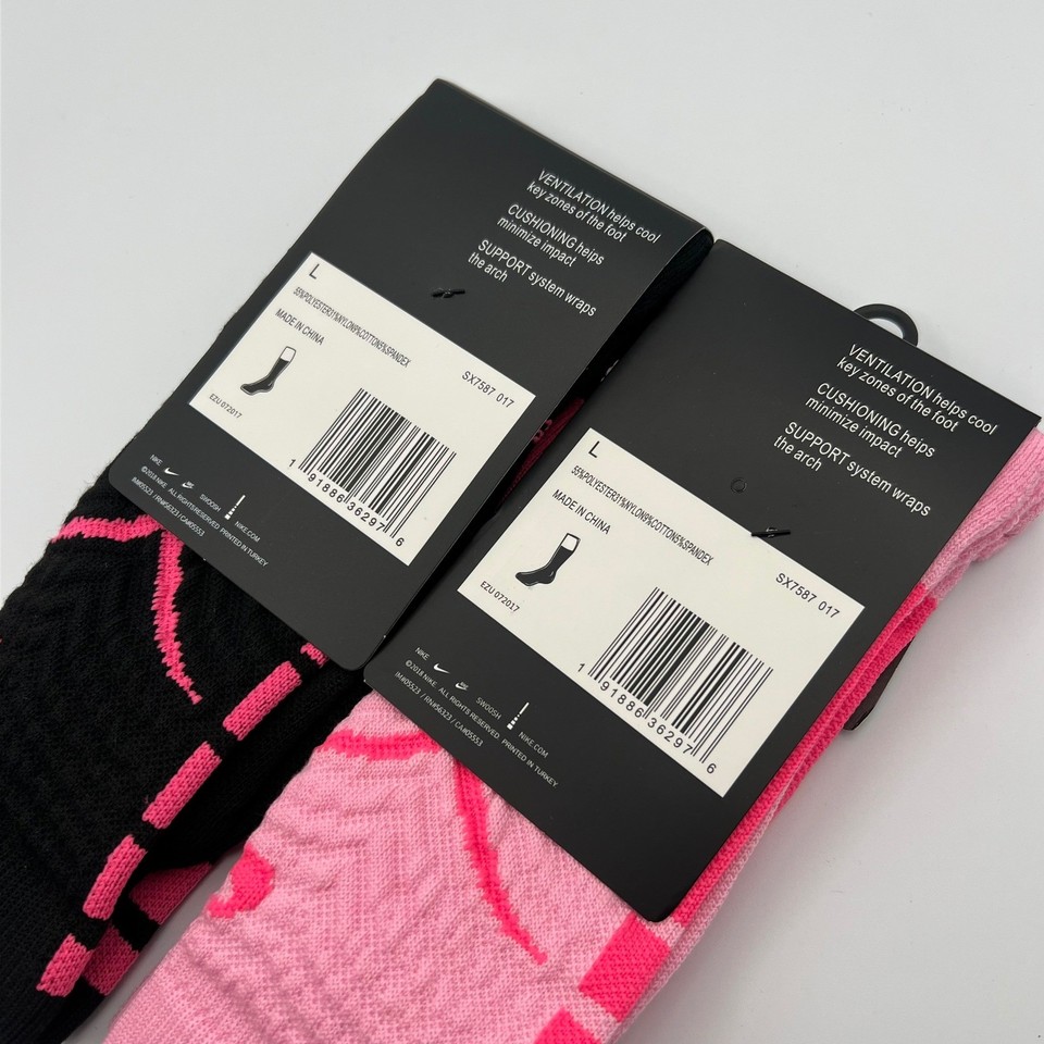 Nike Elite Crew Basketball Socks Black Pink Ribbon Breast Cancer Large ...