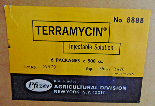 Vintage Pfizer Terramycin Label/Ag Division/Inj Solution/Exp 10/1976 ...