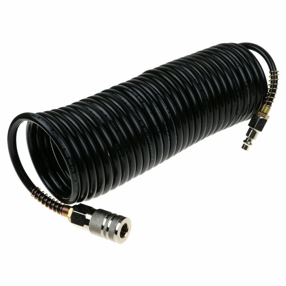 25ft 1/4" NPT Recoil Air Hose Re Coil Spring Ends Pneumatic Air ...