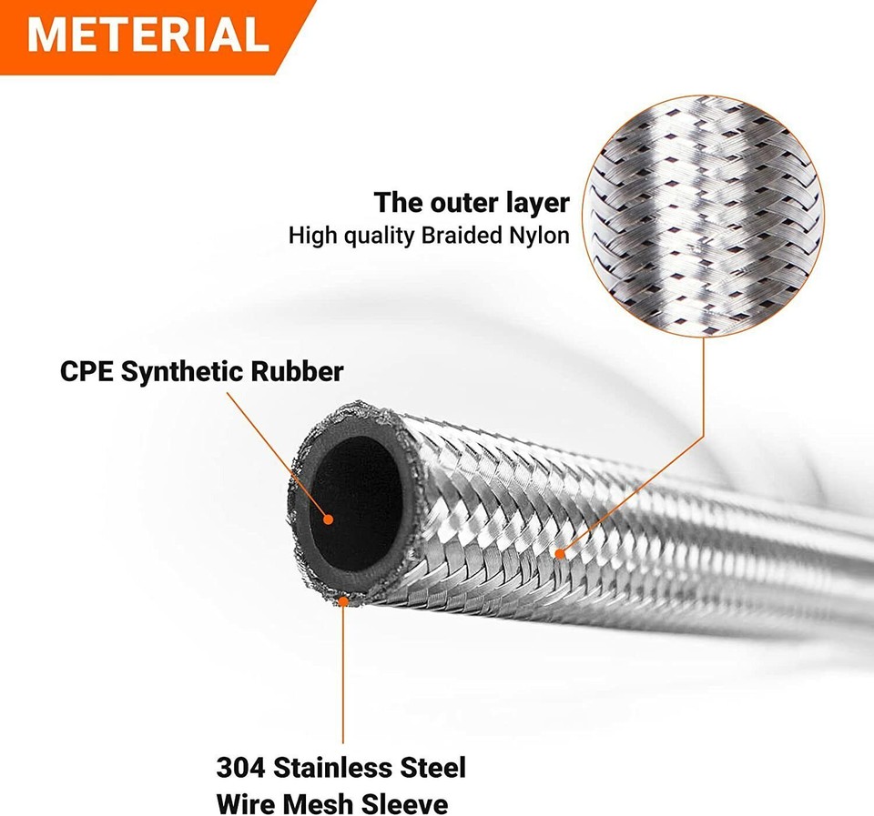 3/8" Hose 3ft. Stainless Steel Braided Fuel Line Kit New with Two ...
