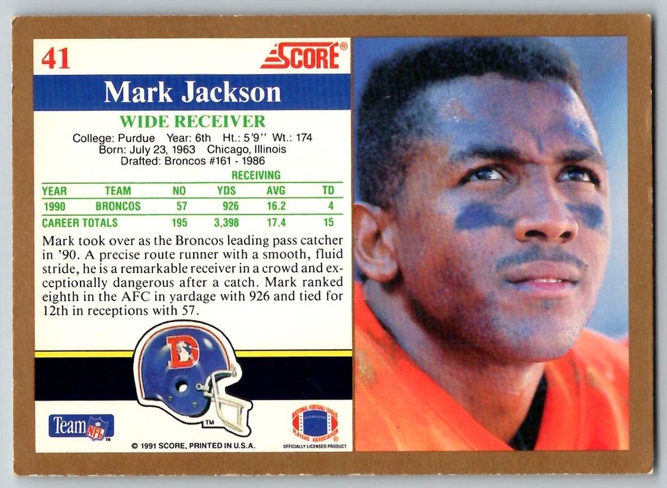 1991 SCORE MARK JACKSON DENVER BRONCOS #41 | eBay