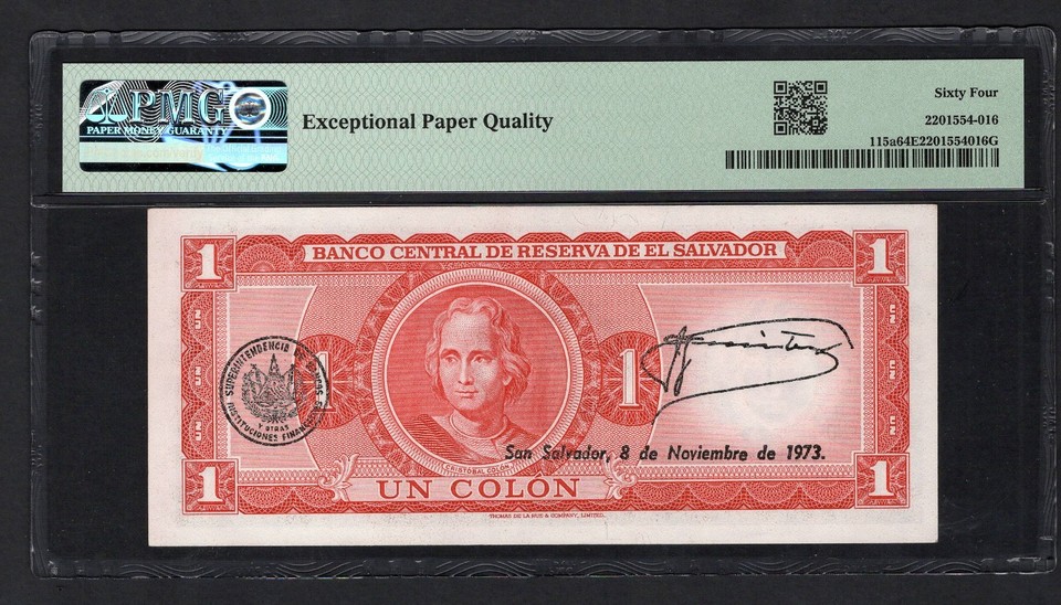 El Salvador One Colon 31-8-1971 P115a Uncirculated Grade 64 | eBay