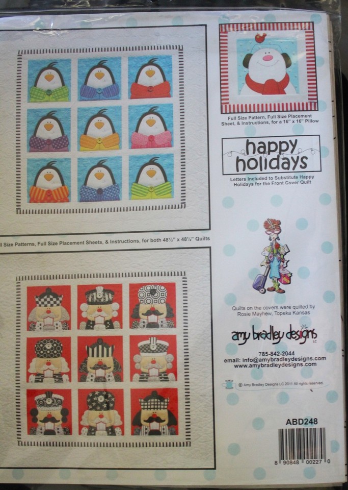 NEW Amy Bradley Happy Holidays Quilt Patterns Snowmen Penguins Angel ...