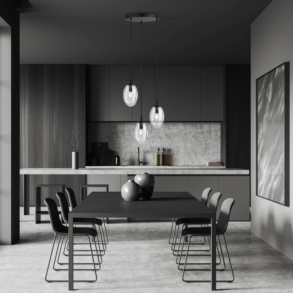 Lampada Pendente 3-flammig E14 Nero Chiaro Vetro Metallo Retrò Tavolo ...