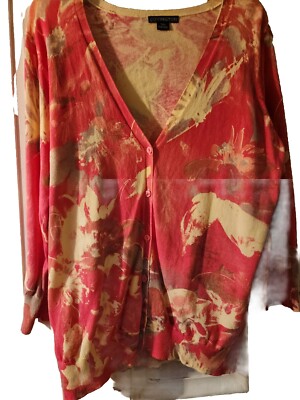 cardigan sweater Xl,Covington Brand. PINK YELLOW,TAN 3/4 Sleeves. | eBay