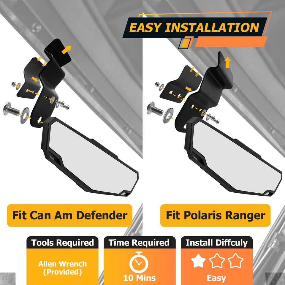 For Can Am Defender Polaris Ranger 1000 XP Side & Center View Convex ...