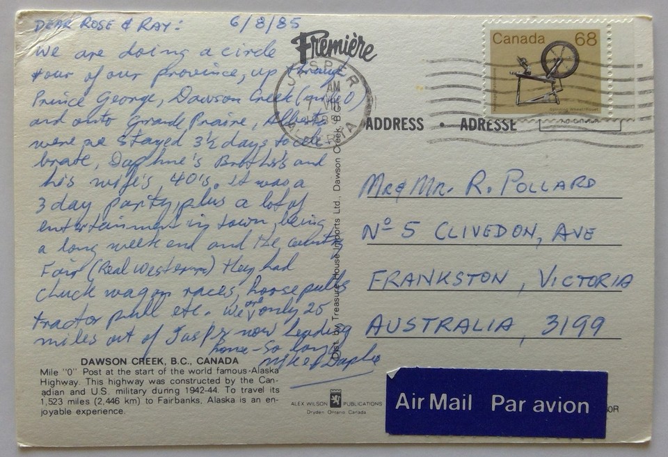 Mile "0" Post Dawson Creek BC Canada 1985 Postcard (P296) | eBay