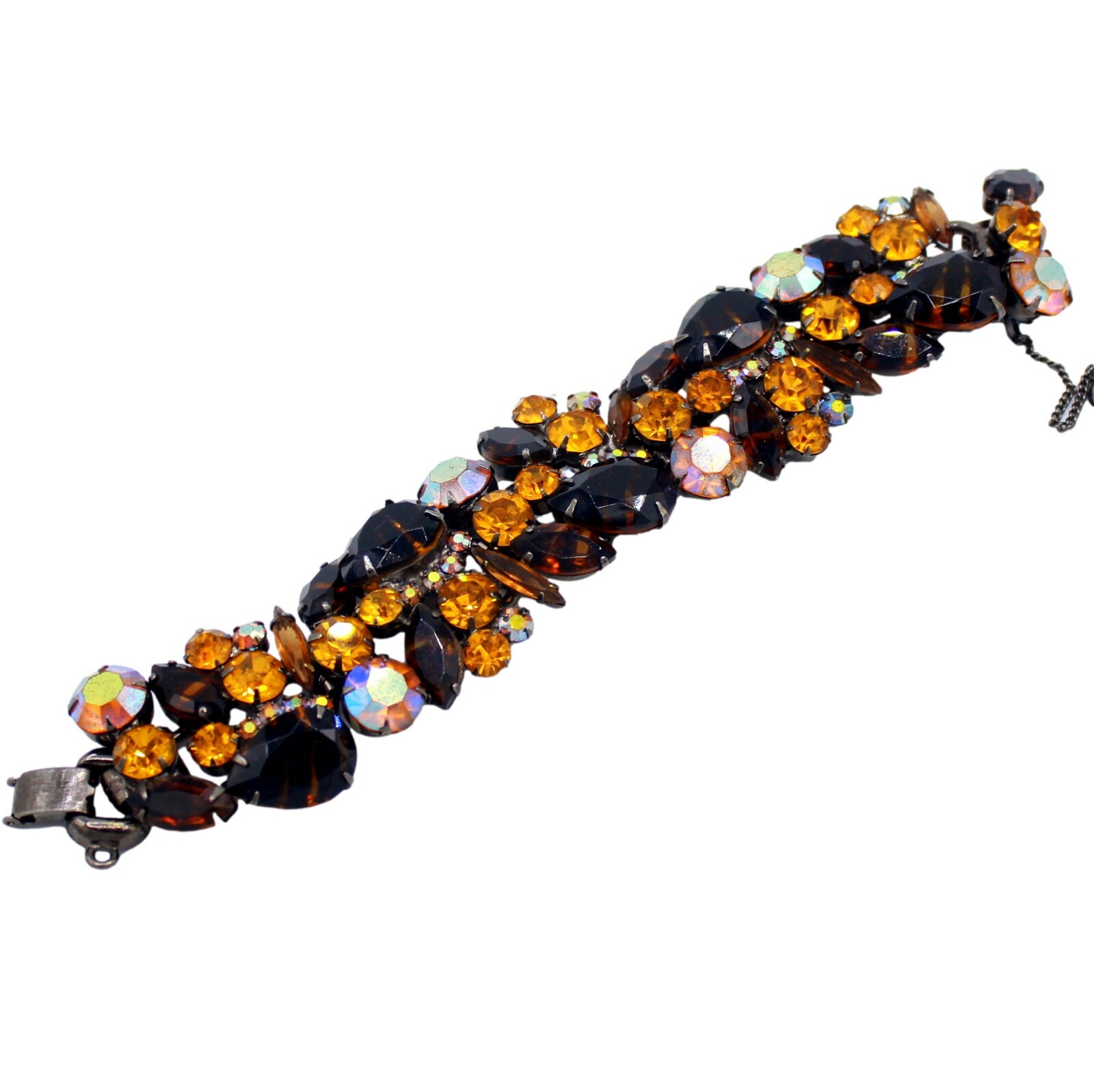 Vintage JULIANA Topaz Black Tortoise Shell Striped Rh… - Gem