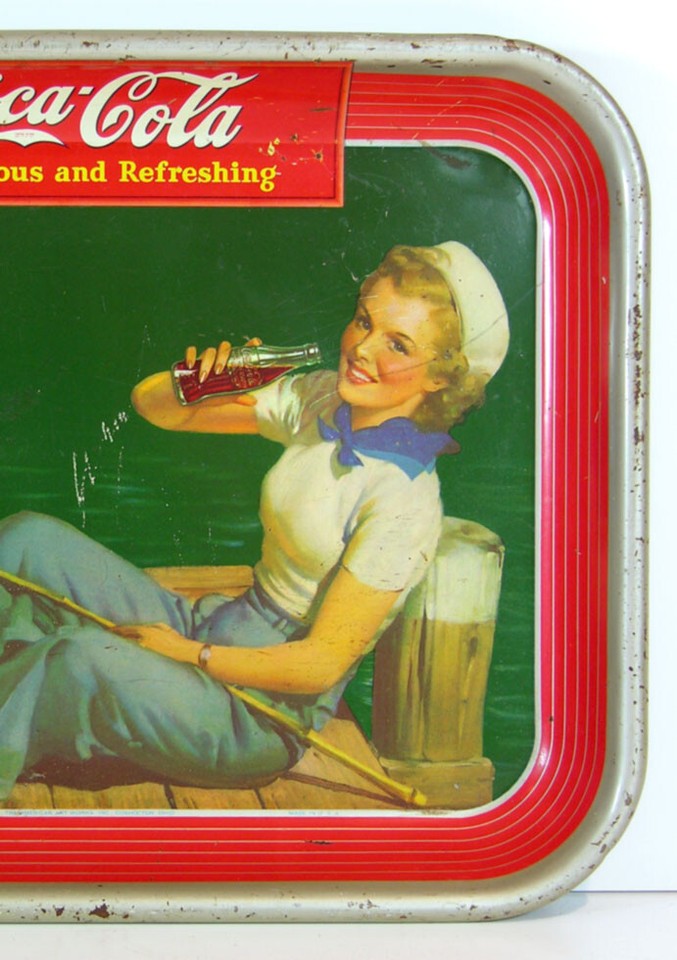 1940 COCA-COLA TIN LITHOGRAPH ADVERTISING TRAY SAILOR GIRL TIN LITHO ...