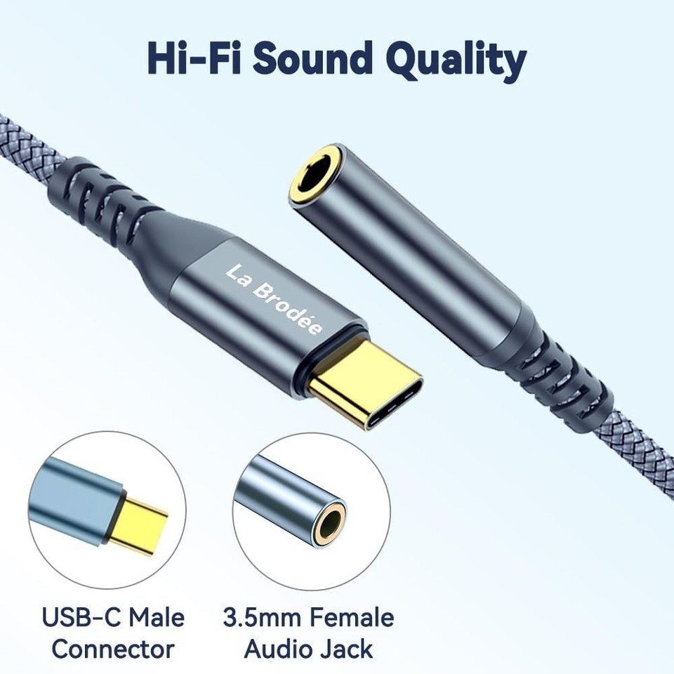 USB-C to 3.5mm Audio Adapter, With Integrated Hi-Fi DAC Chip Nylon ...