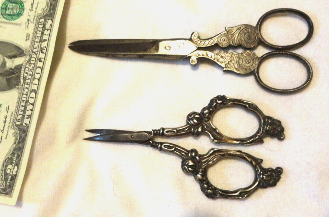 Pair of very ornate vintage German scissors-one sterling, WH Morley ...