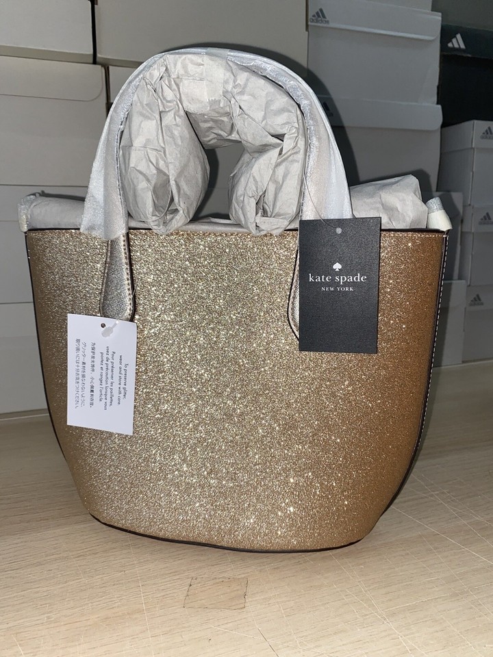 Kate Spade Glimmer Small Gold Glitter Fabric Satchel Crossbody Bag ...