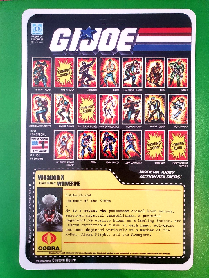 GI JOE CUSTOM MASHUP WOLVERINE V3 CARDBACK Action Figure File Card MOC ...