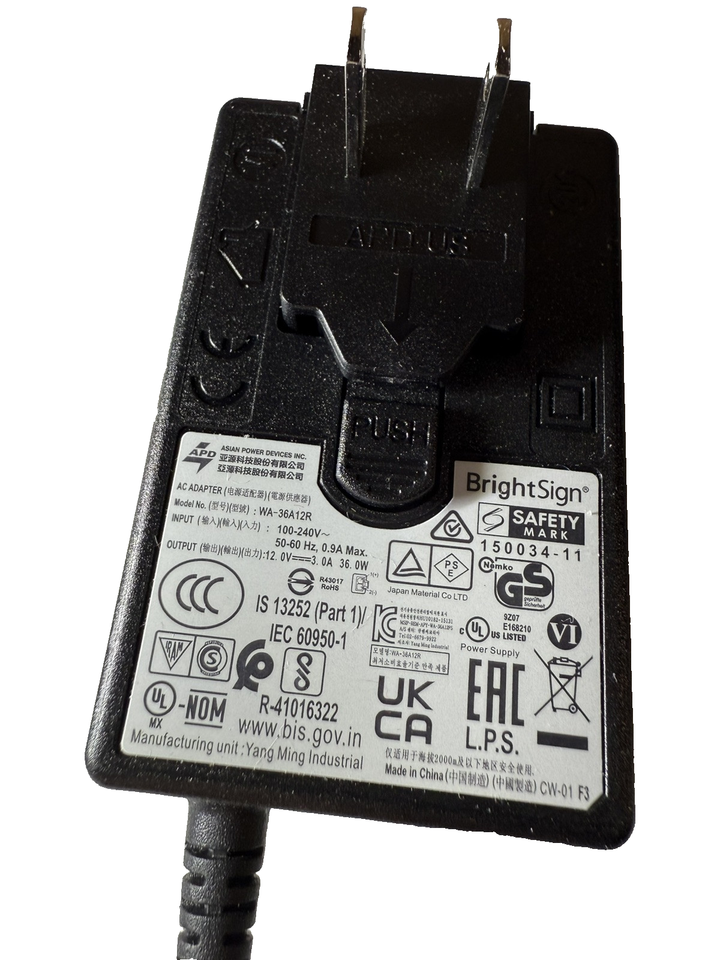 AC Adapter for BrightSign XD1034, XT244, XT1144 Media Player Wall ...