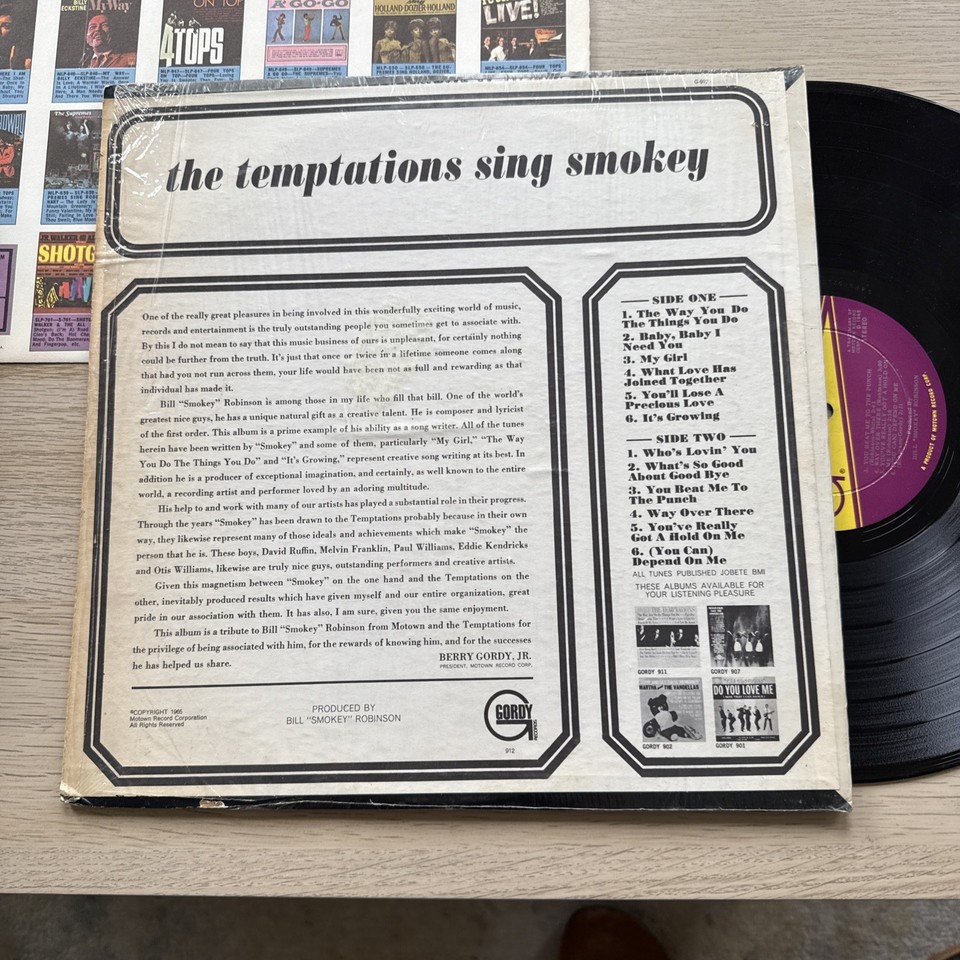 1960s The Temptations Sing Smokey" LP Original Gordy Label In Shrink ...
