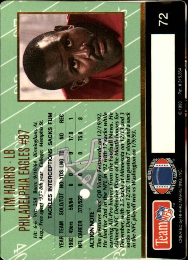 1993 Action Packed Football Card #72 Tim Harris | eBay