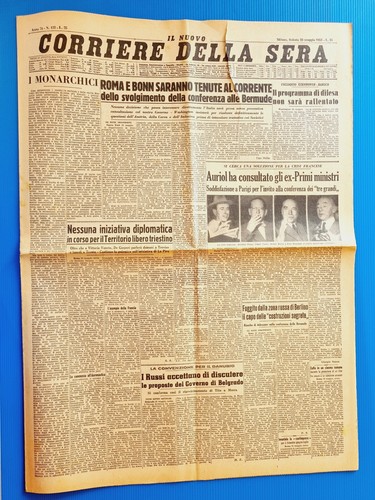 CORRIERE DELLA SERA 23 MAI 1953 ANTOINE PINAY-EDGAR FAURE-ANDRE MARIE ...