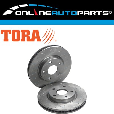 2 Front Drilled + Slotted Brake Rotors for VE VF V6 Commodore VM ...