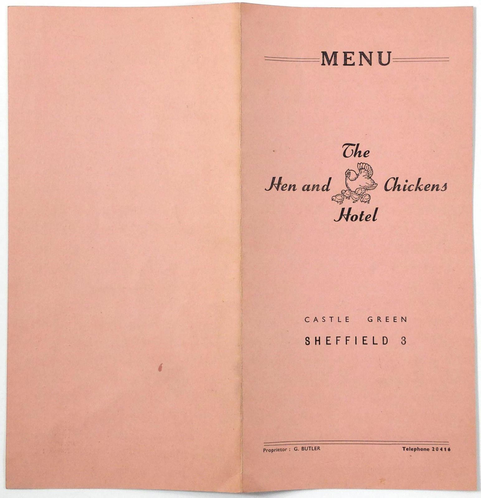 1960's Vintage Menu HEN & CHICKENS HOTEL Restaurant Sheffield United ...