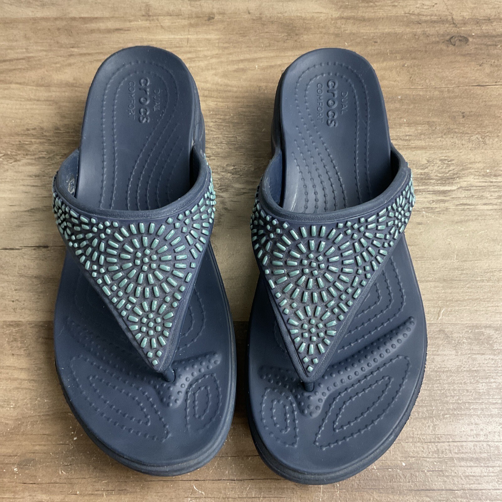 Crocs Monterey Diamante Blue Flip Flops Womens Size 7 - Gem